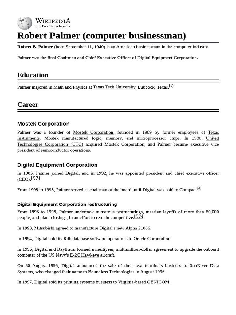 Robert Palmer (Computer Businessman) | PDF | Computer Hardware | Computing