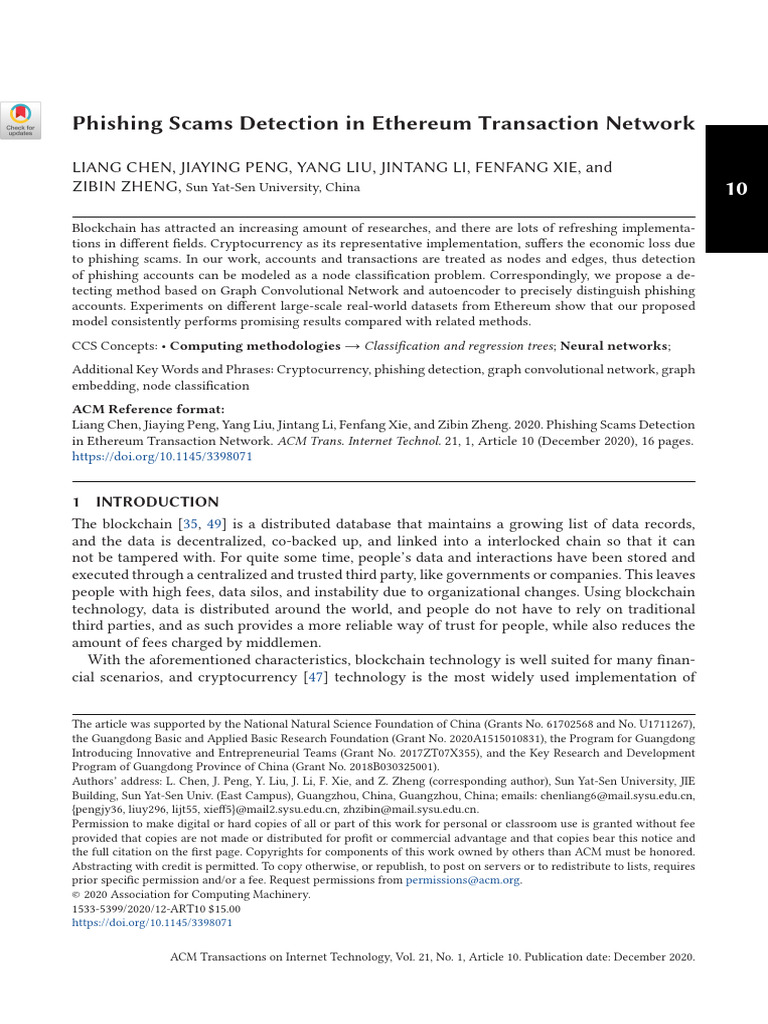 Phishing Scams Detection In Ethereum Transaction Network Pdf
