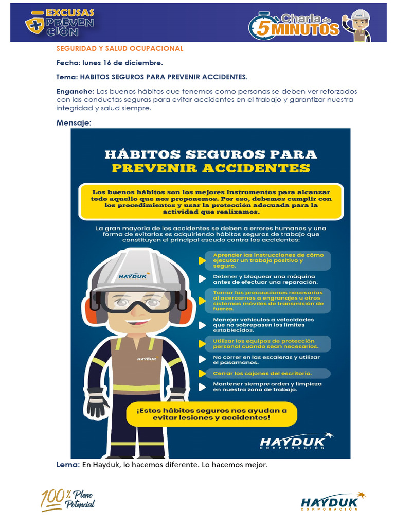 Hábitos Seguros en el Trabajo | PDF
