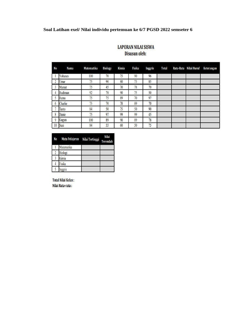 Soal Latihan Exel - Docx Tik PGSD | PDF