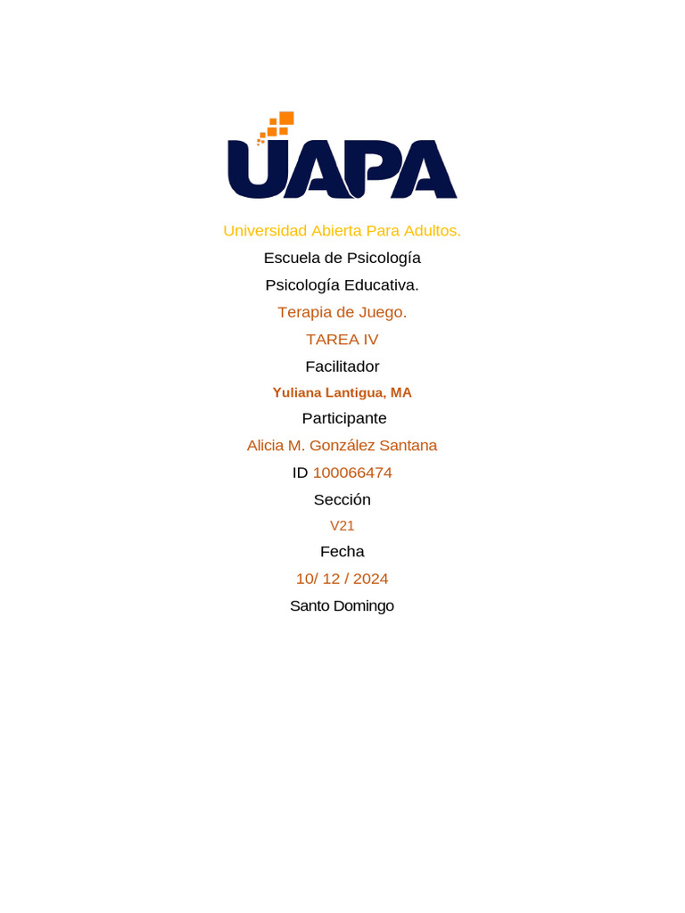 Tarea Vi Terapia de Juego | PDF | Las emociones | Terapia de juego