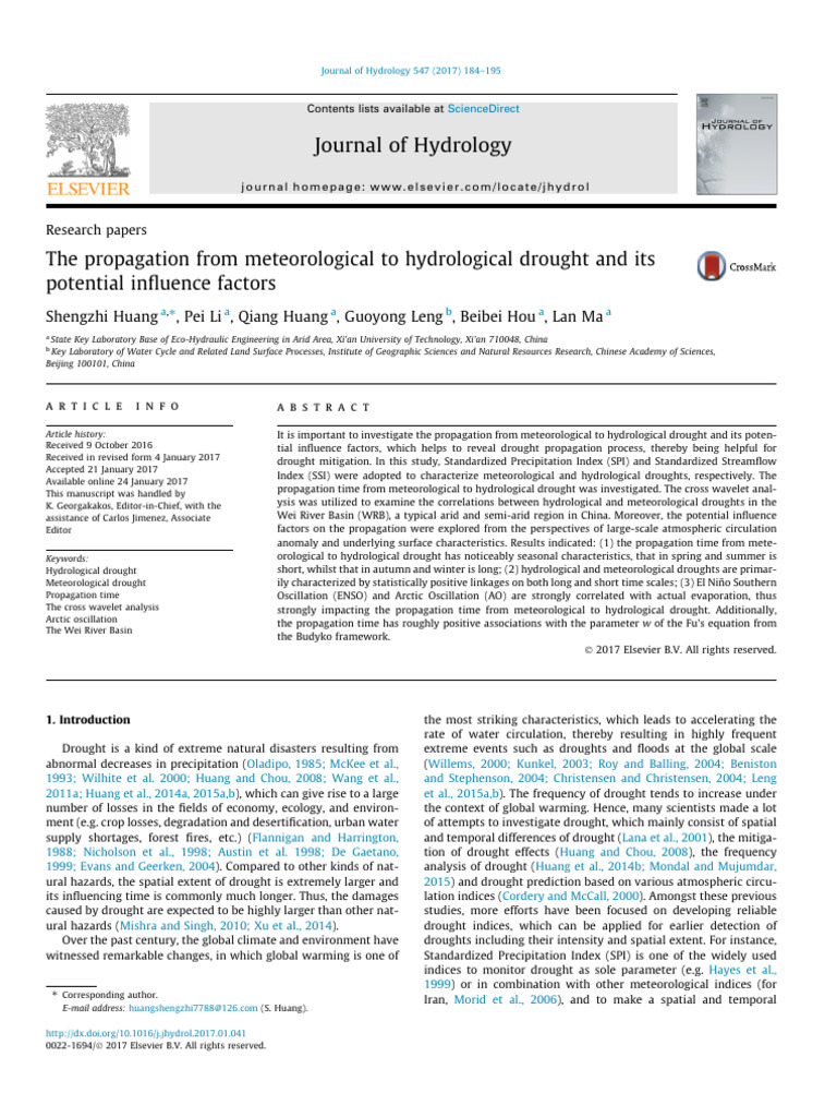 1 s2.0 S0022169417300501 Main | PDF | Drought | Time Series