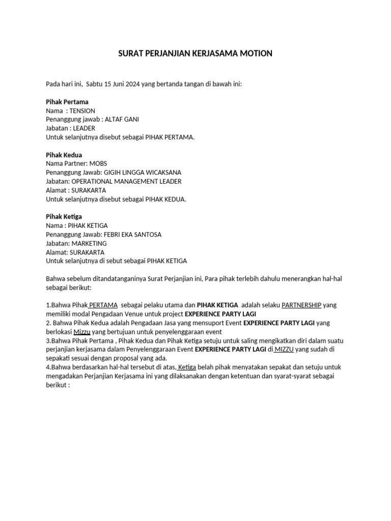 Surat Kerjasama MOBS | PDF