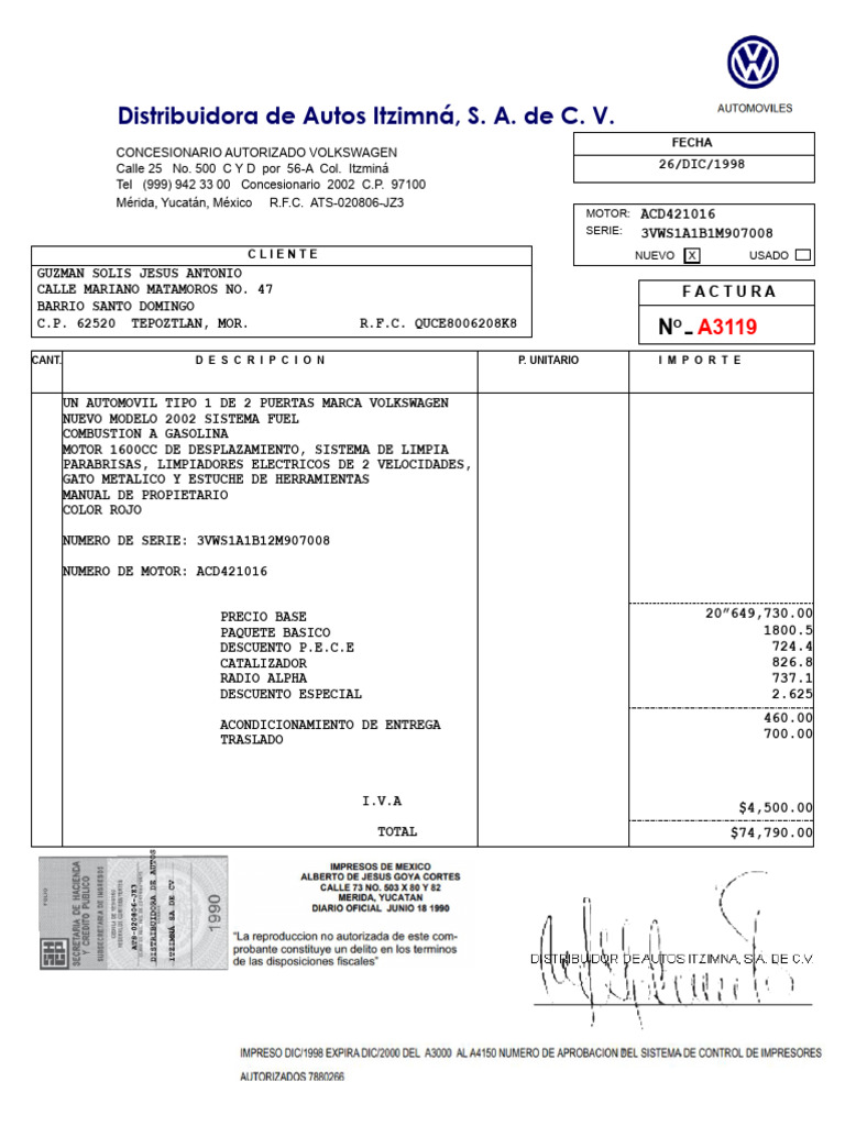 F A C T U R A VW FAKE | PDF | Vehículos | Grupo Volkswagen