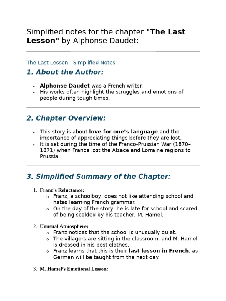 The Last Lesson Notes | PDF | Human Communication