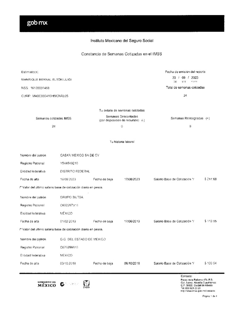 Semanas Cotizadas Imss | PDF
