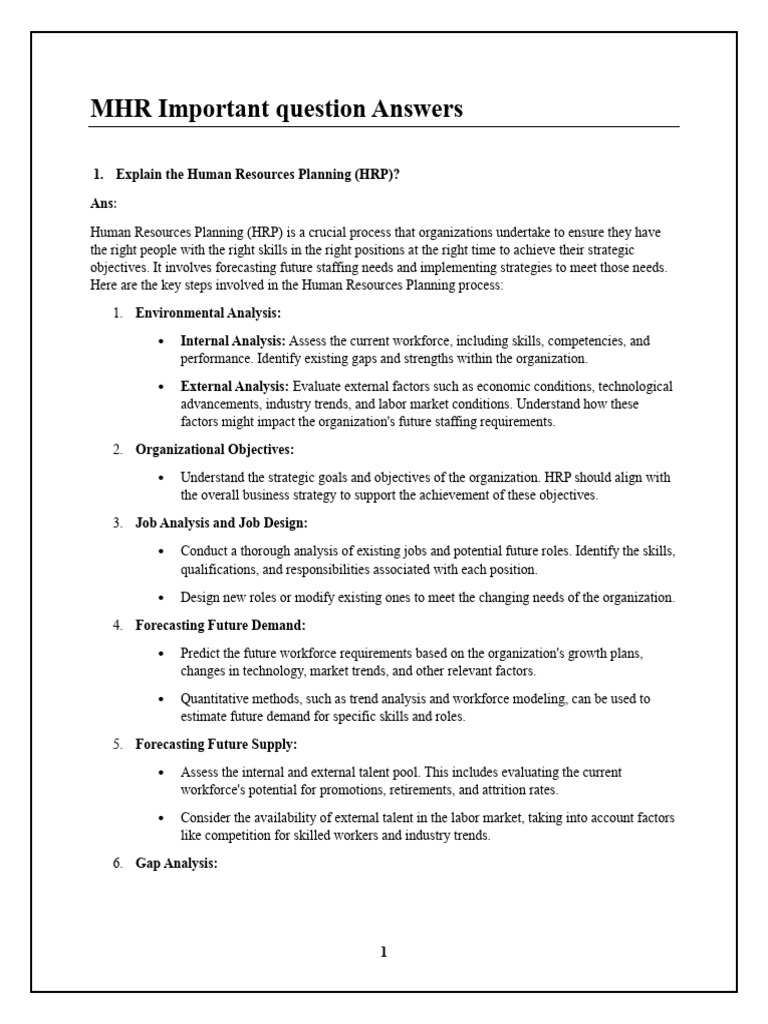 MHR Important Question Answers | PDF | Human Resource Management | Recruitment
