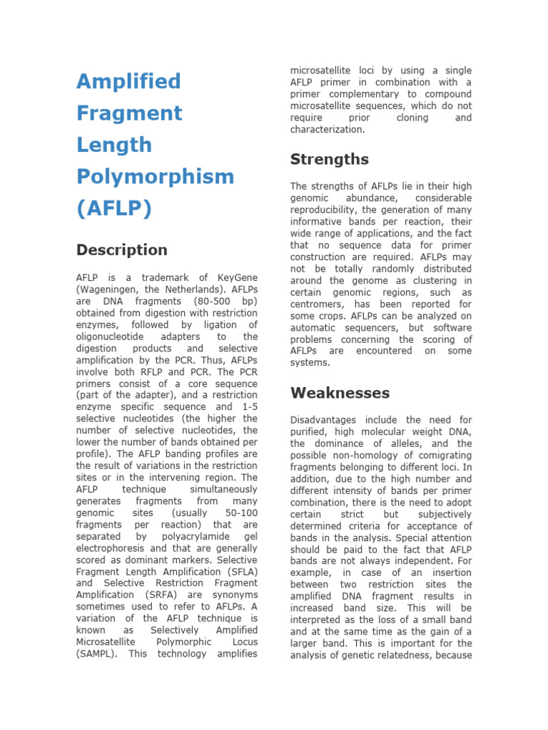 AFLP: Genetic Fingerprinting Tool | PDF | Microsatellite | Molecular ...