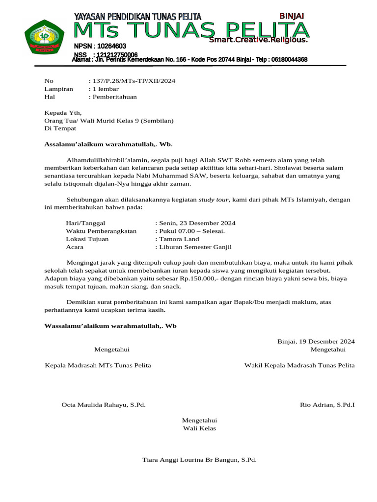 Surat Undangan Study Tour | PDF