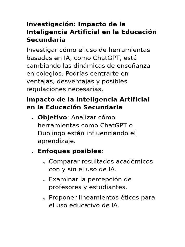 Impacto de La Inteligencia Artificial en La Educación Secundaria | PDF