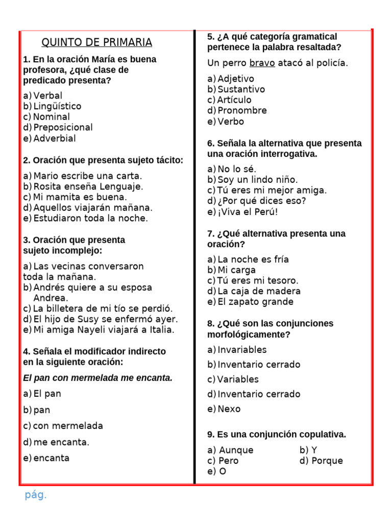 Prueba Piloto | PDF | Oración (Lingüística) | Verbo