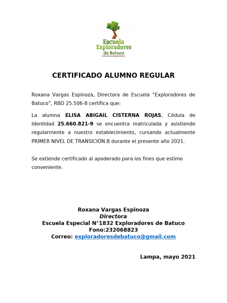 Certificado Alumno Regular | PDF