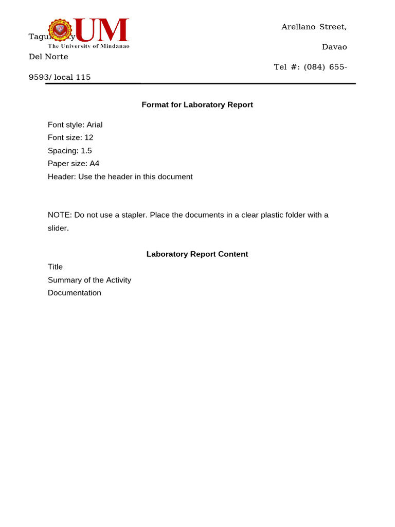 Laboratory Report Format | PDF Laboratory Report Format | PDF