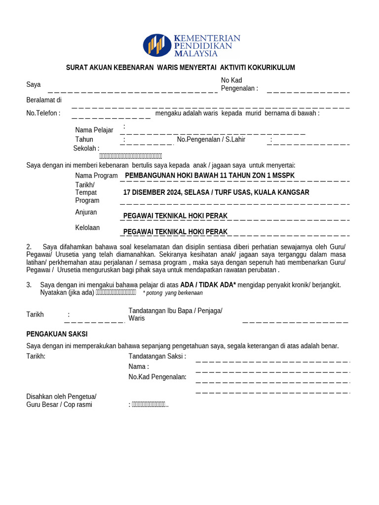 Surat-Kebenaran-Ibubapa Hoki 345 | PDF