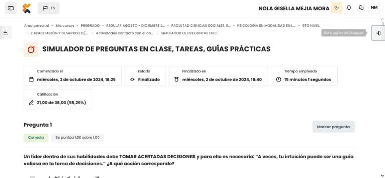 SIMULADOR DE PREGUNTAS EN CLASE, TAREAS, GUÍAS PRÁCTICAS - Revisión Del Intento | PDF