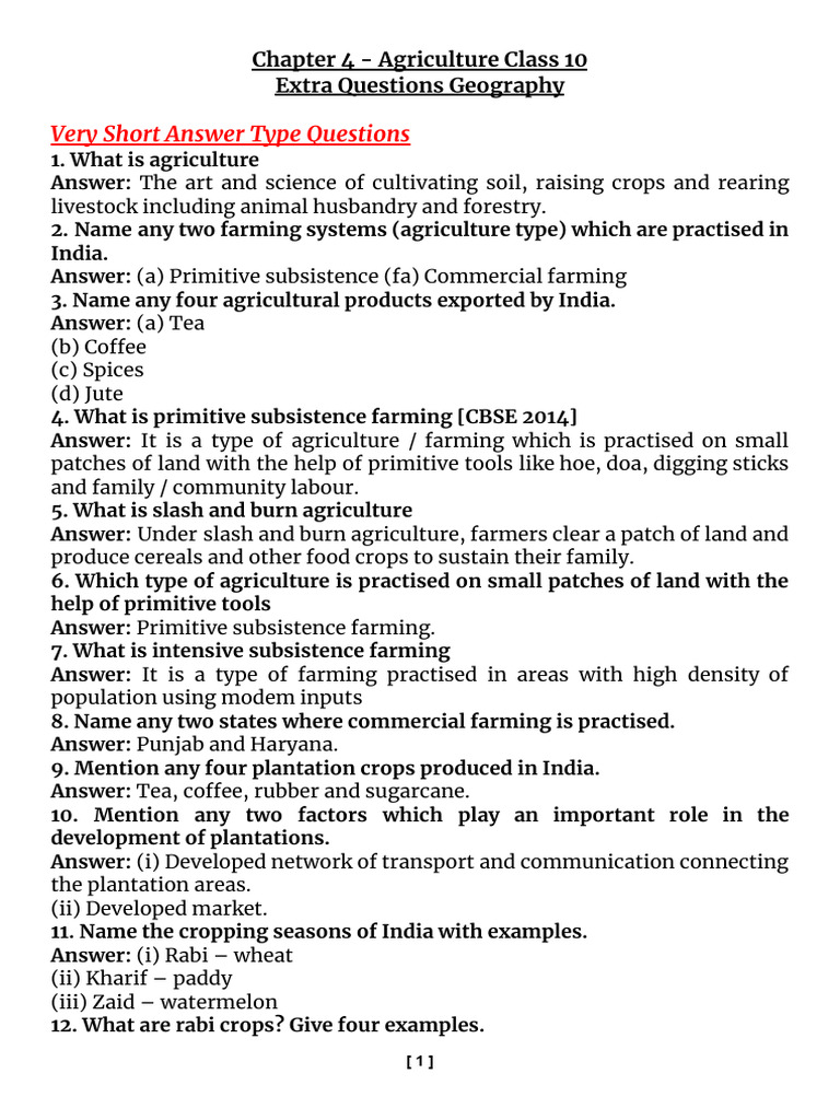 Class 10 Agriculture Extra Questions | PDF | Agriculture | Legume