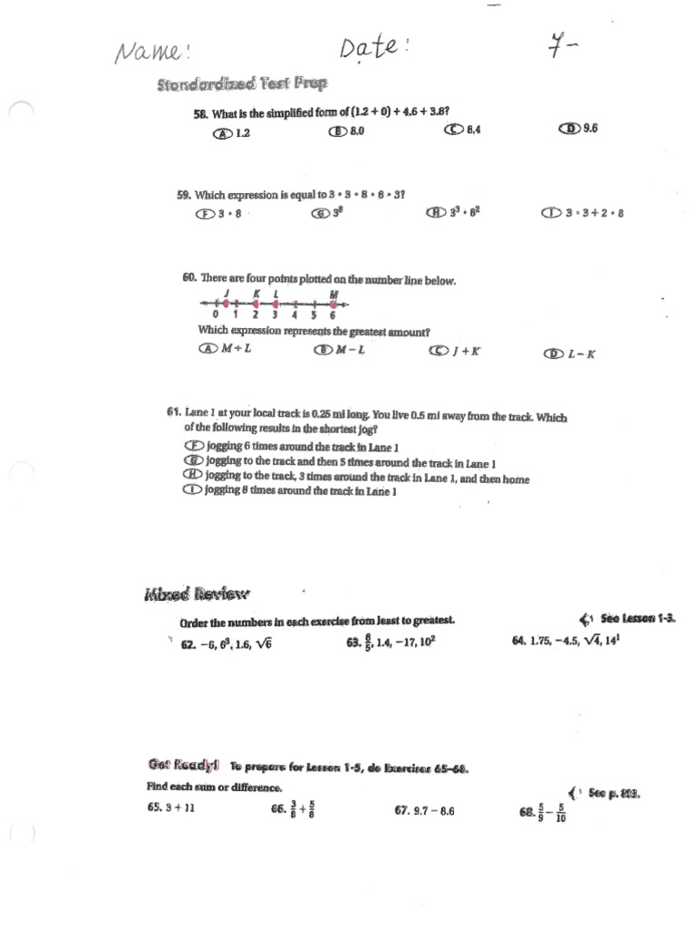 Standardized Test Prep and Review 1-4 | PDF