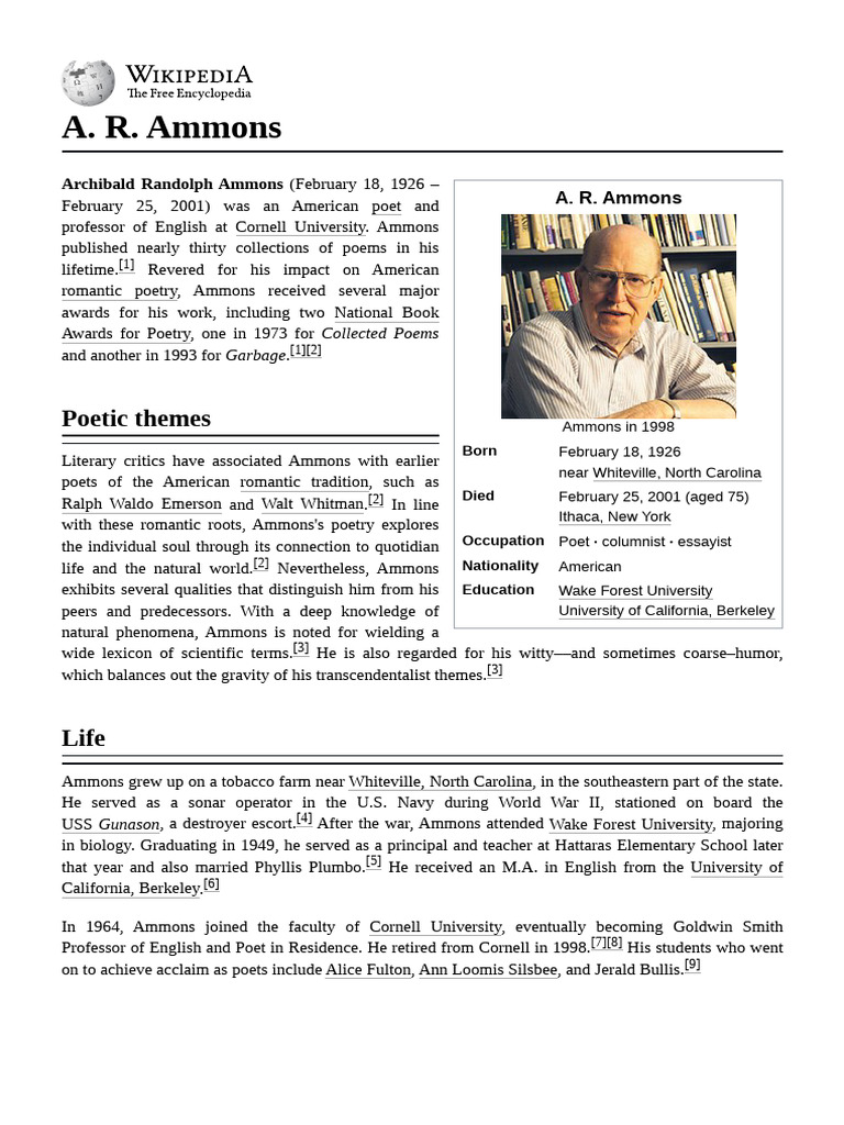 A. R. Ammons: American Poet and Educator | PDF | Poetry