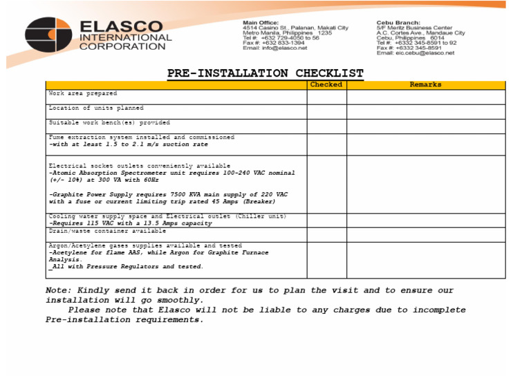 Preinstallation Checklist - ICE 3300 | PDF