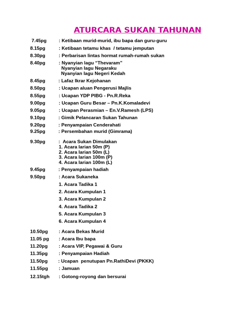 Aturcara Sukan Tahunan 2024 | PDF