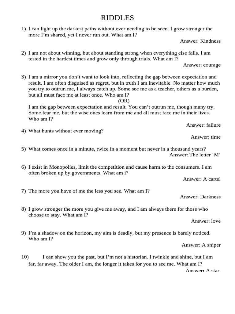 RIDDLES for class presentation | PDF