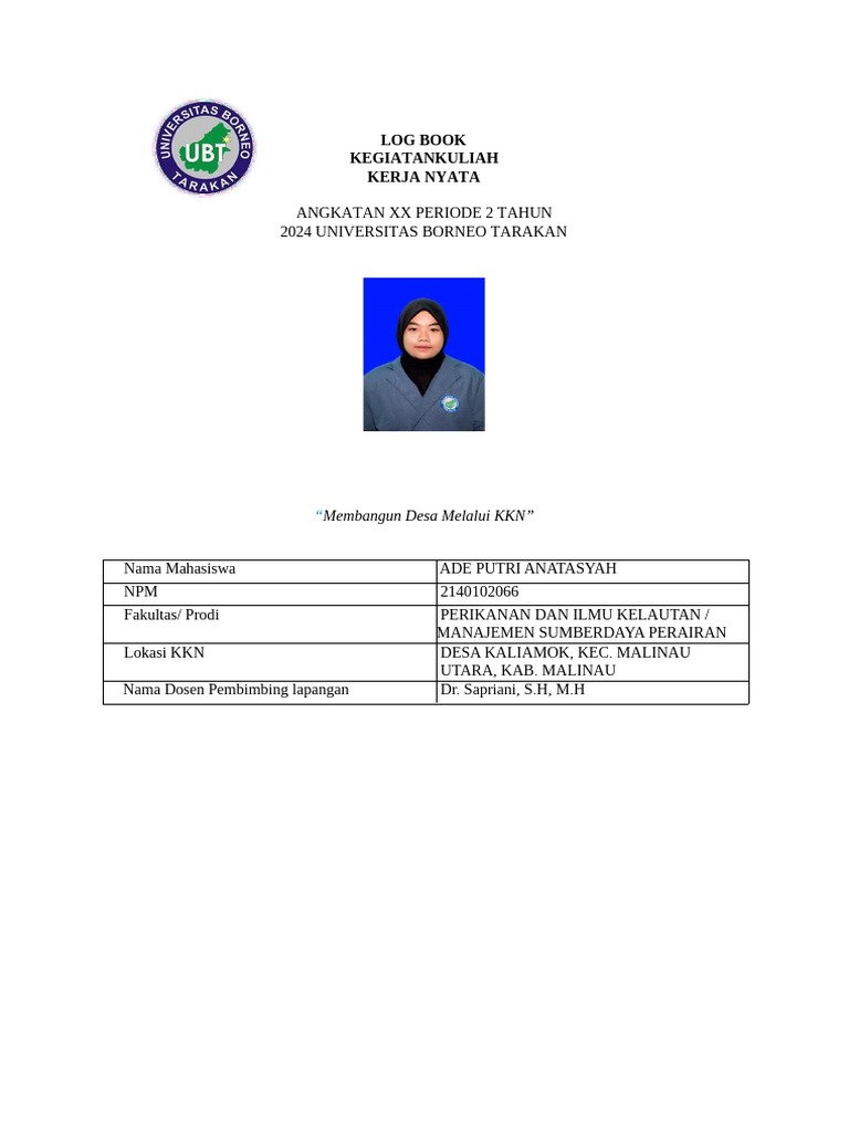 Log Book KKN Membangun Desa Kaliamok | PDF