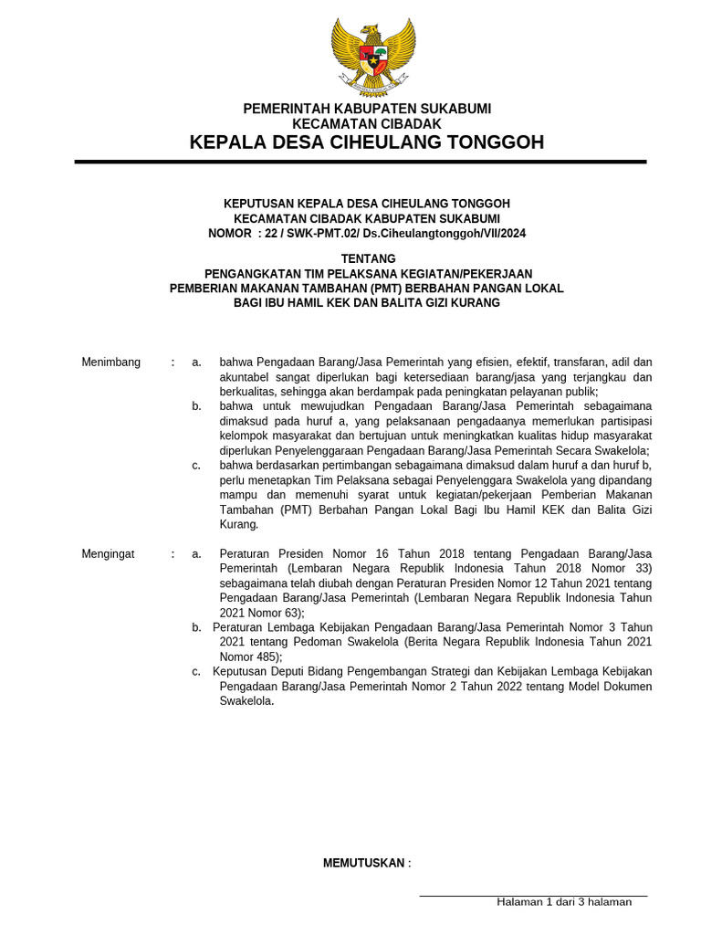 Draft SK Tim Pelaksana | PDF