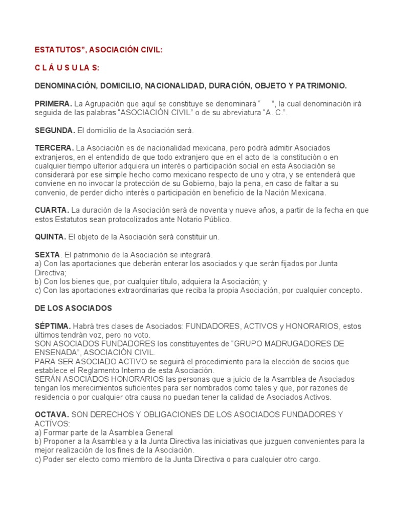 Estatutos de Asociación Civil en México | PDF | Junta Directiva ...