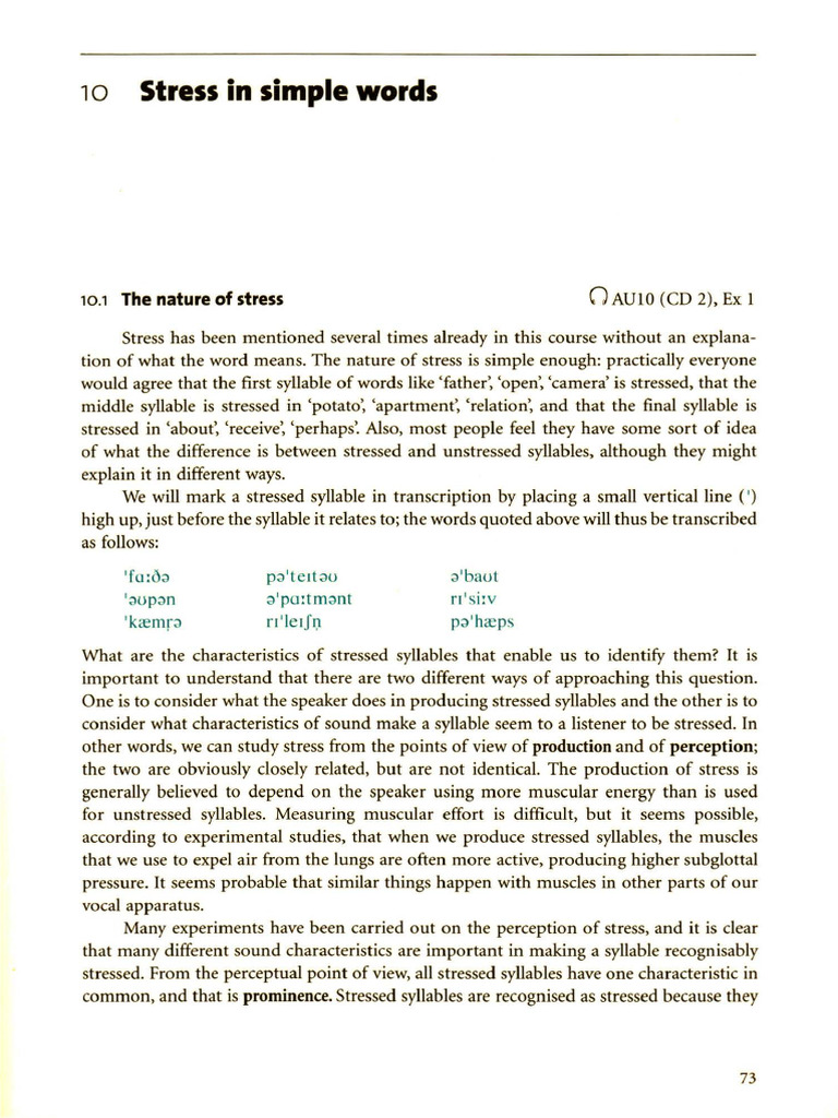 Chapter 10 - Stress in Simple Words | PDF | Stress (Linguistics) | Syllable