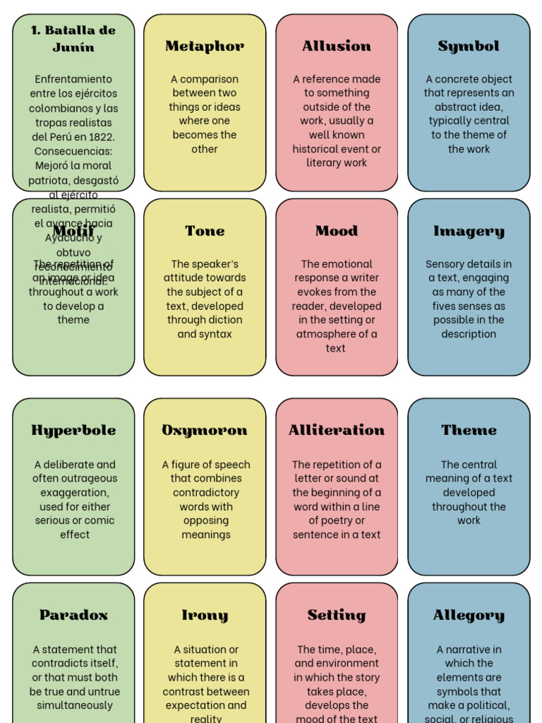 Simple Literary Devices Flashcards in Colorful Muted Style .pdf | PDF ...