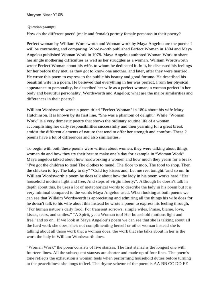 Compare and Contrast - Written Response - Maryam 10B | PDF | Poetry ...