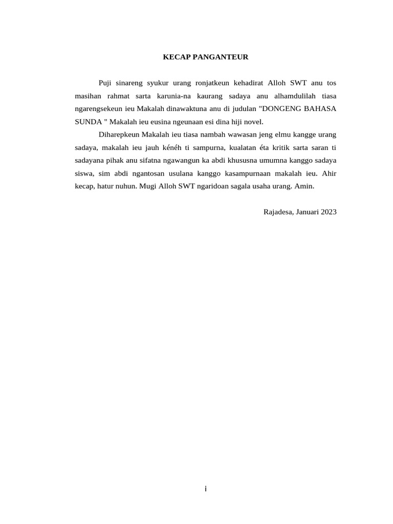 Makalah Sinopsis Novel Bahasa Sunda | PDF