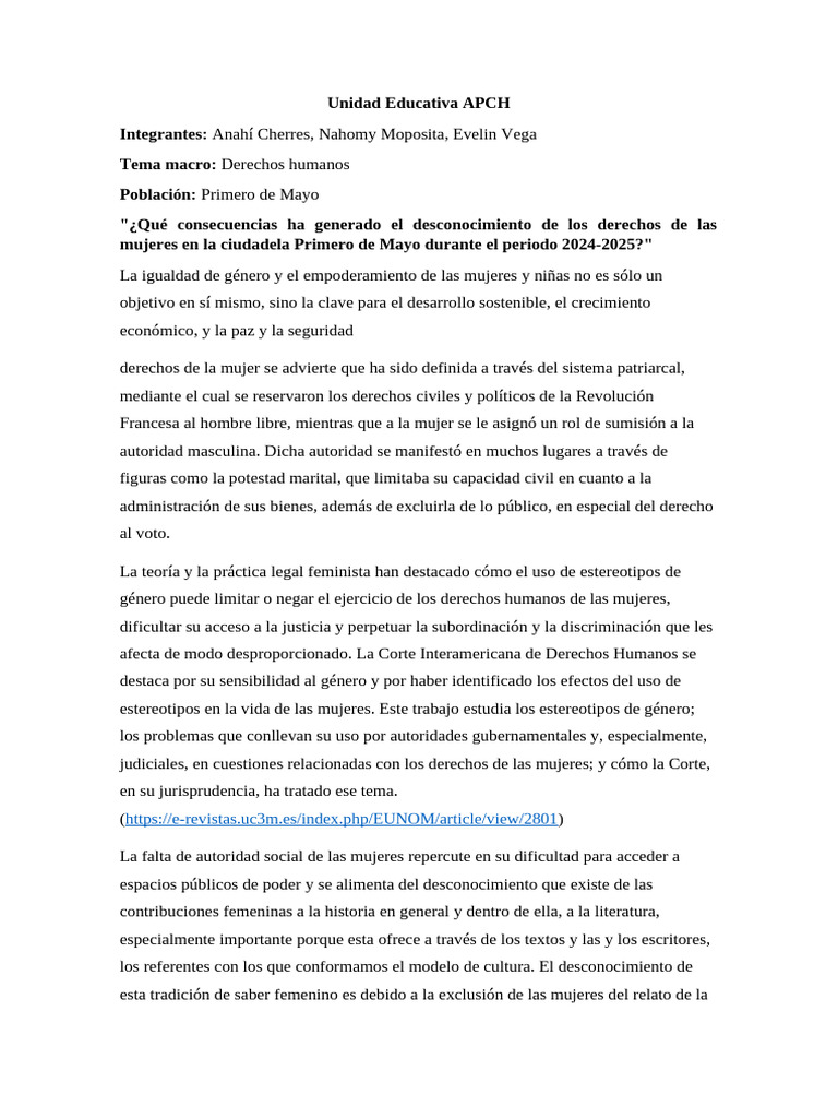 Unidad Educativa APCH | PDF | Estudios de género | Discriminación y ...