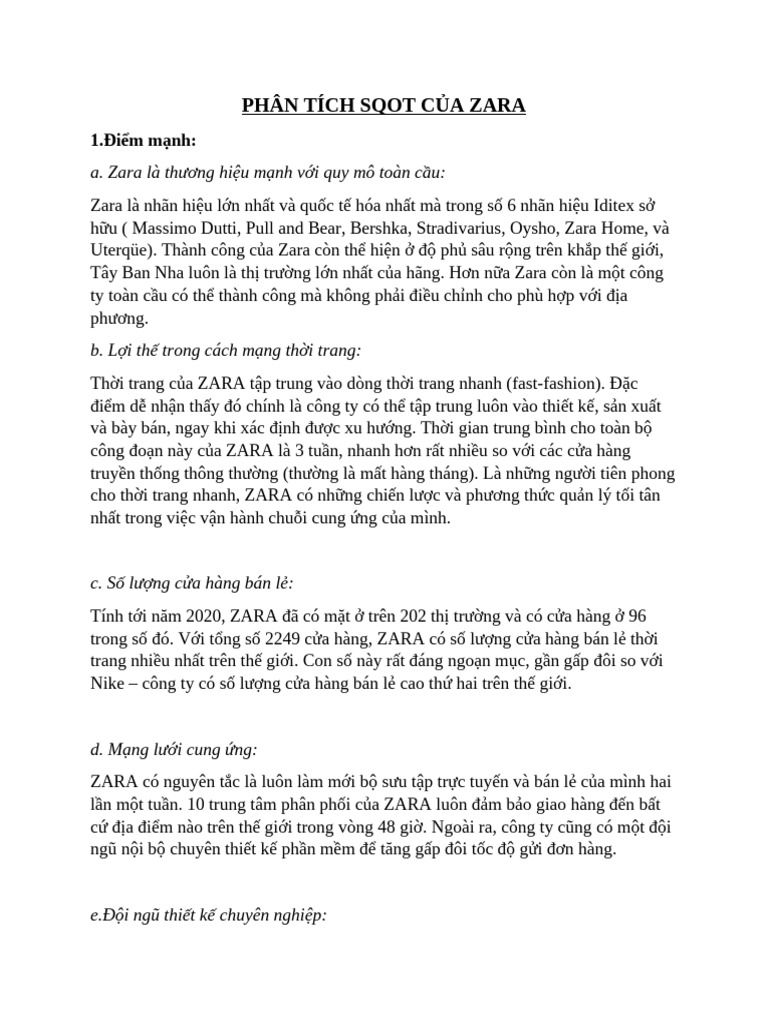 Phân Tích Sqot C A Zara | PDF