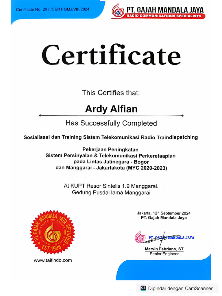 E Sertifikat Ardy Alfian Radio Tait | PDF