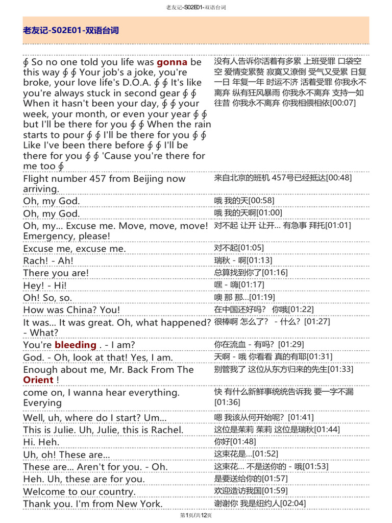 Friends S02E01 Bilingual Script | PDF