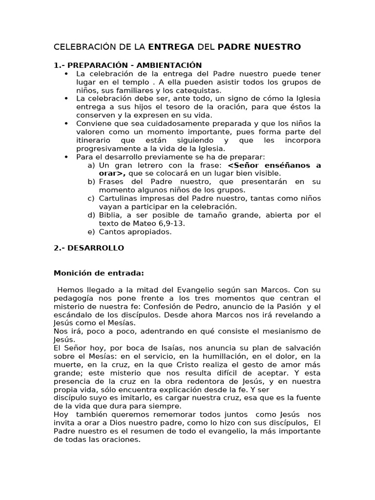 Celebracion Entrega Del Padre Nuestro - Pre Adcolecente | PDF | Oración ...