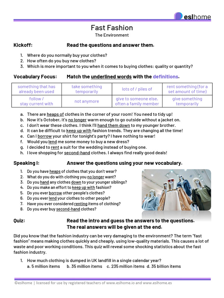 Fast-Fashion-Worksheet | PDF | Clothing | Economy And The Environment