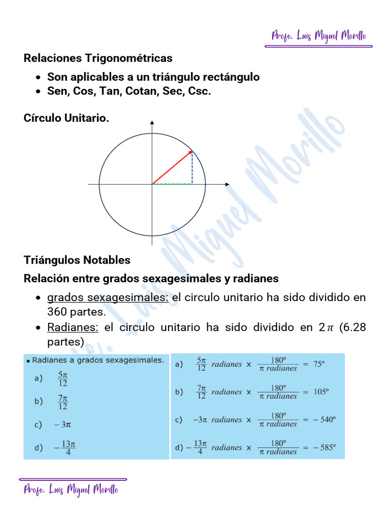 Funciones Trigonometricas | PDF | Funciones trigonométricas | Ángulo