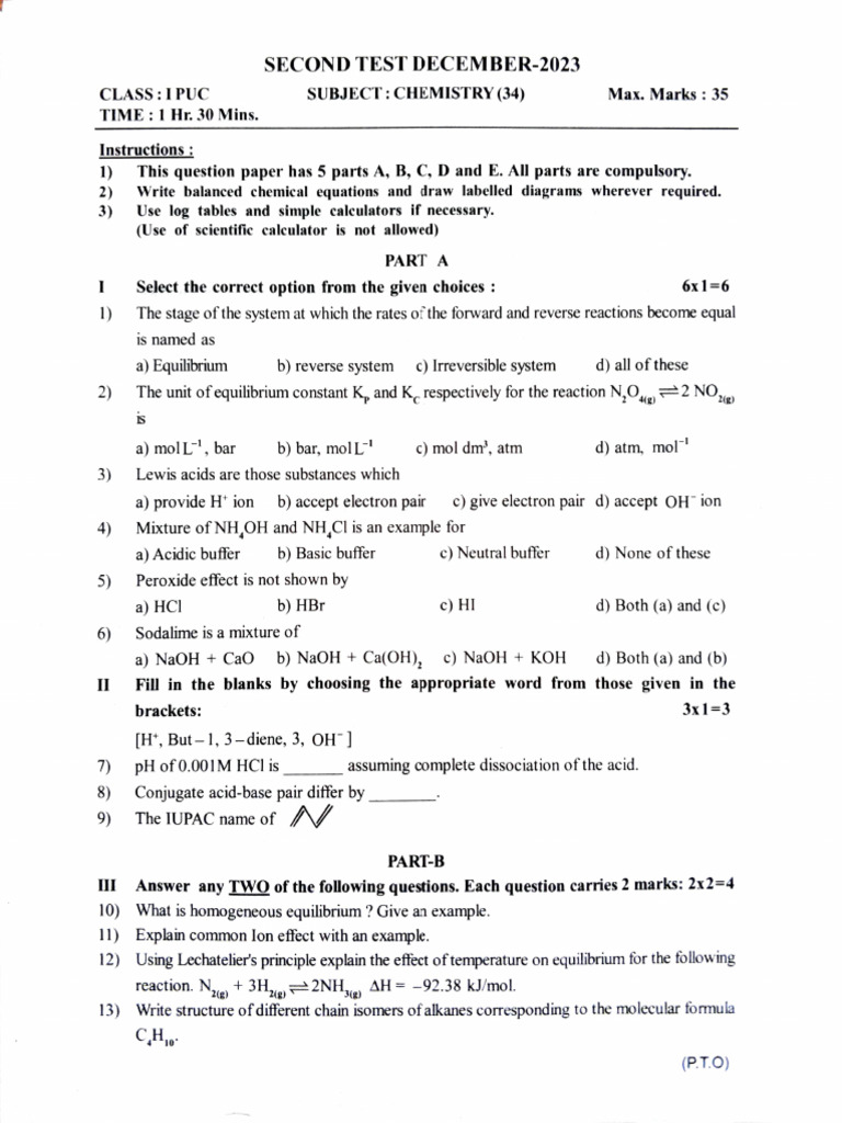 2nd Quarterly Chemistry | PDF | Alkane | Chemical Equilibrium