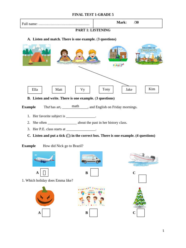 TA5 i-Learn Smart Start - Cuối HK1 | PDF