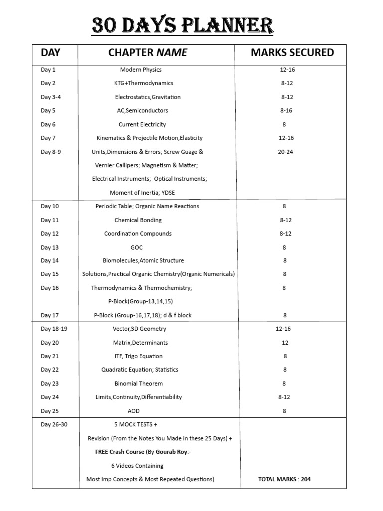 30 Days Planner | PDF