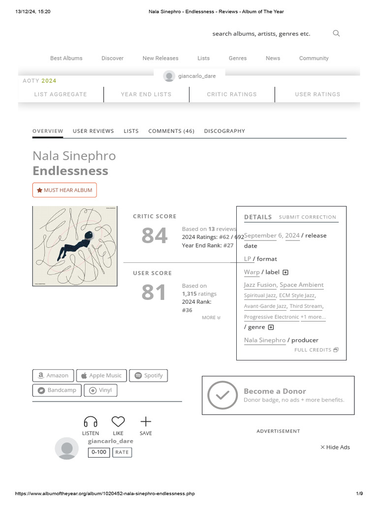 Nala Sinephro - Endlessness - Reviews - Album of The Year | PDF | Popular Music