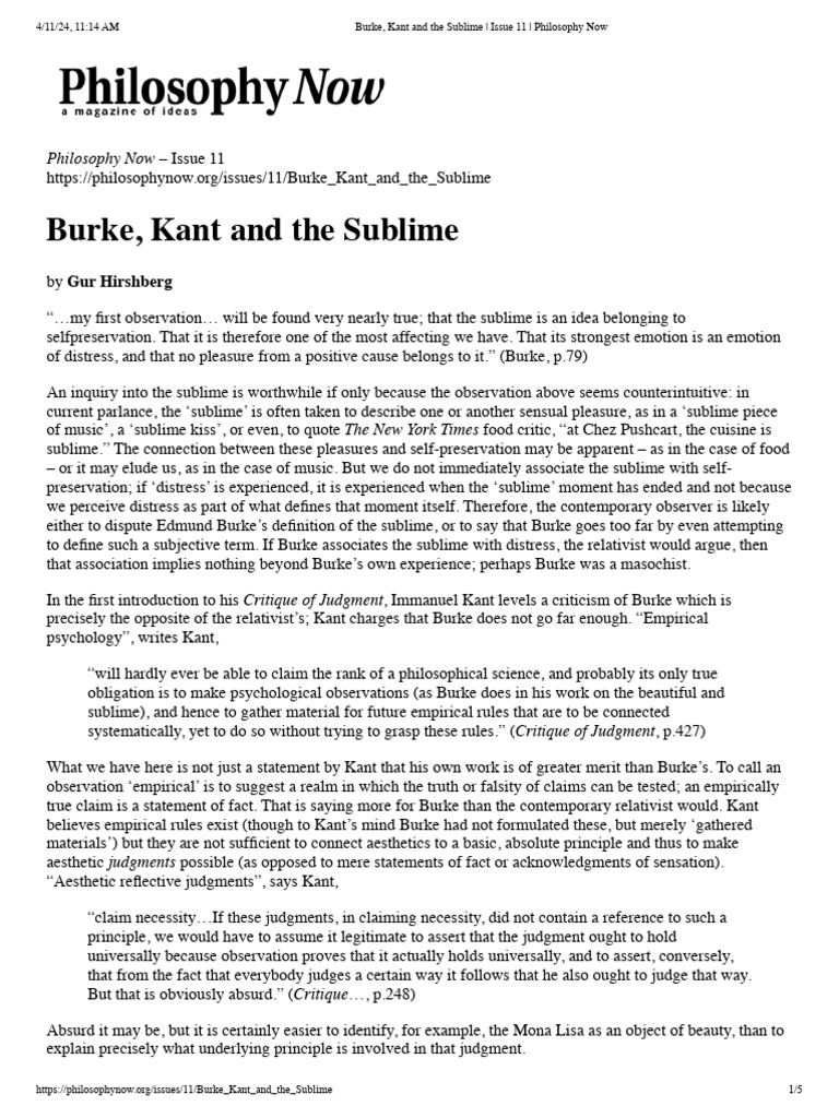 Burke, Kant and the Sublime _ Issue 11 _ Philosophy Now | PDF ...