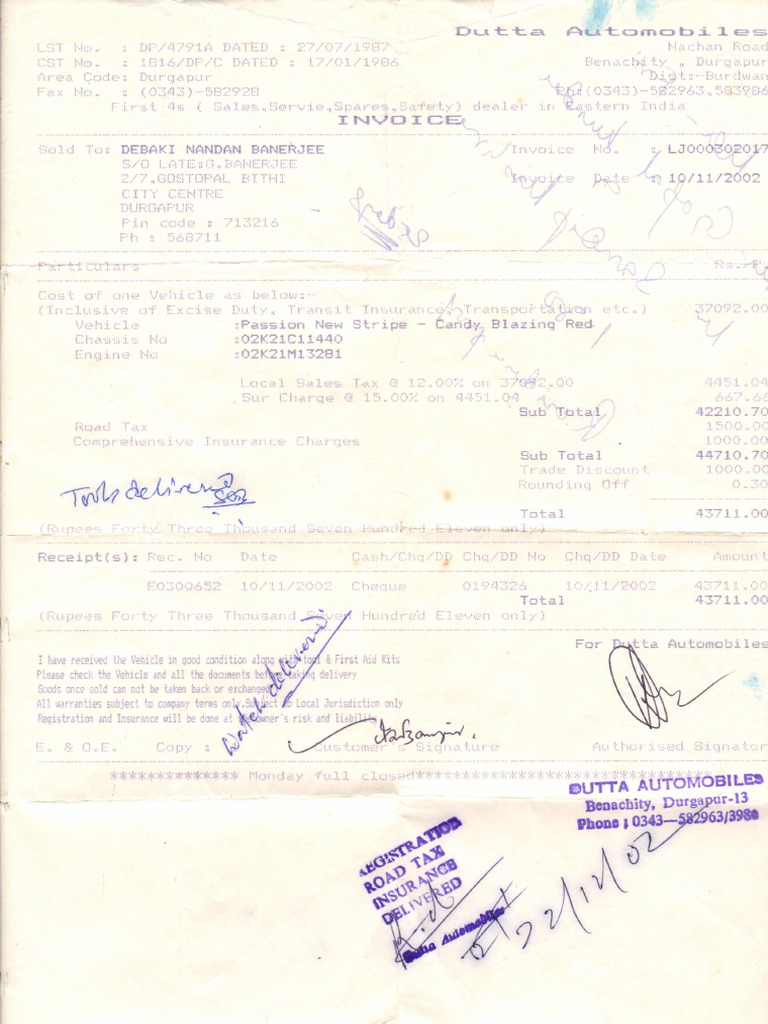 Bike Invoice For Hero Honda Bike | PDF