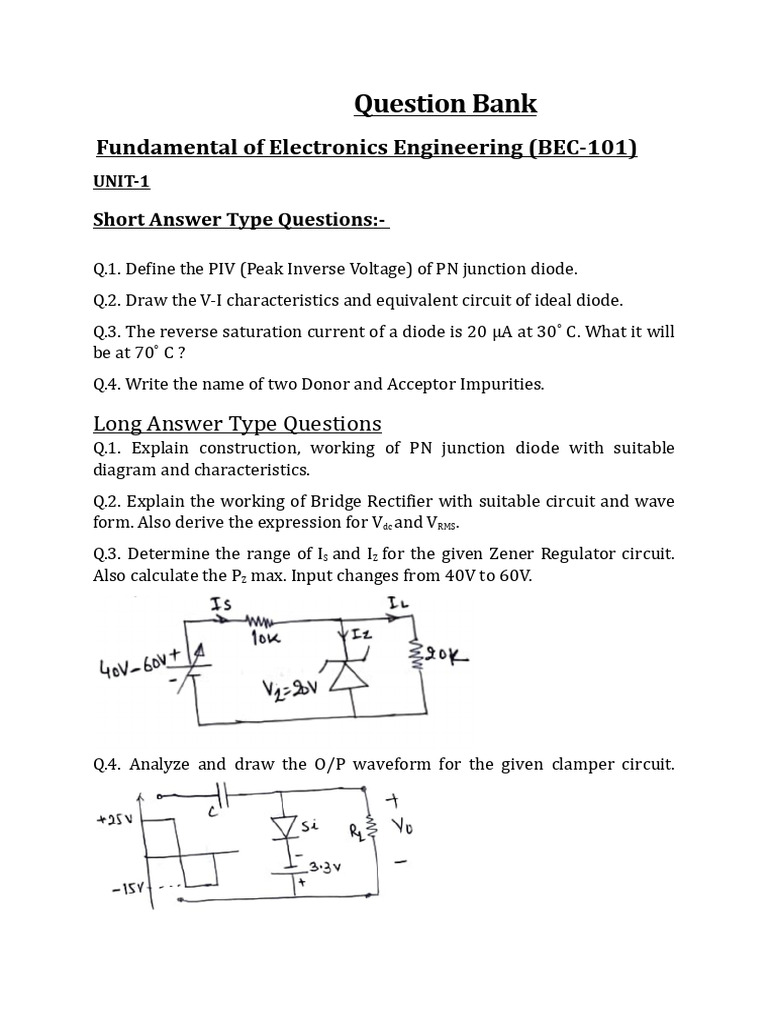 Question bank BEC-101 | PDF | Operational Amplifier | Bipolar Junction ...