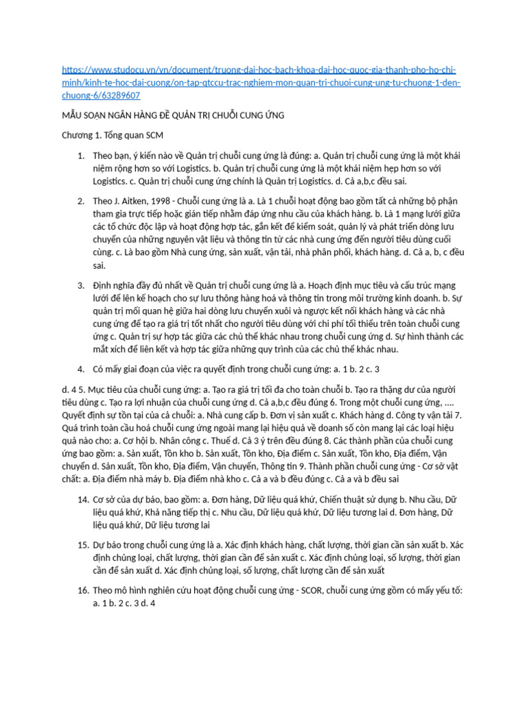 Trac Nghiem Chuoi Cung Ung | PDF