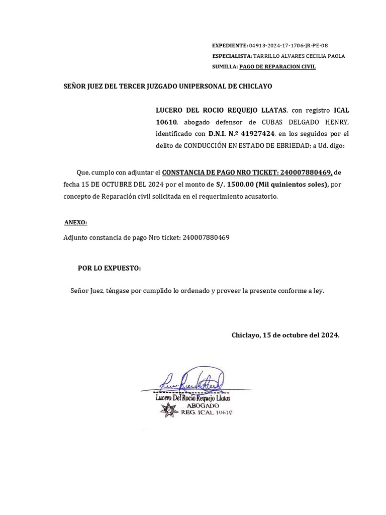Pago Reparación Civil | PDF