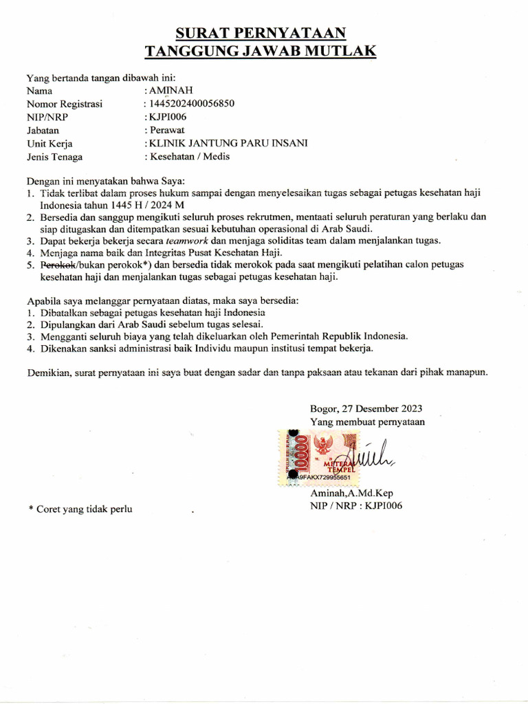 Surat Pernyataan Tanggungjawab Mutlak | PDF