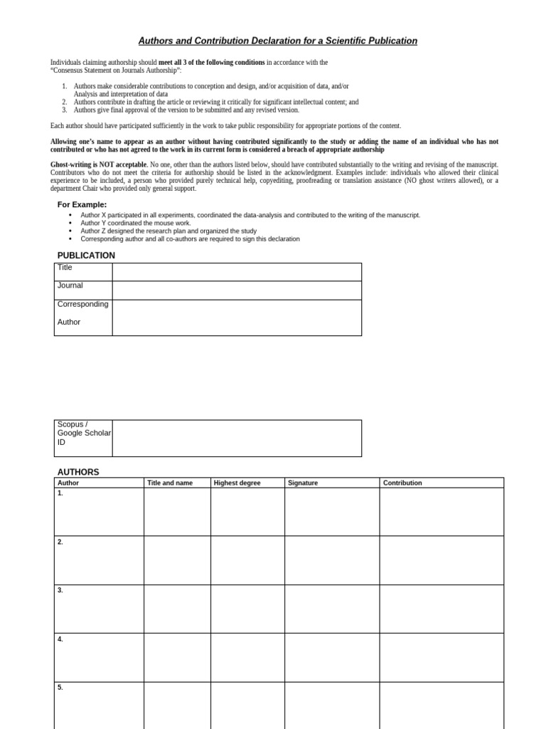 Authors Contribution Form | PDF